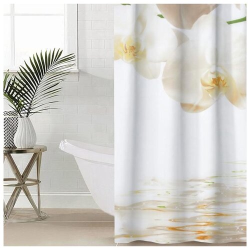 Штора для ванной Доляна Орхидея над водой 180×180 см180х180 см, бежевый