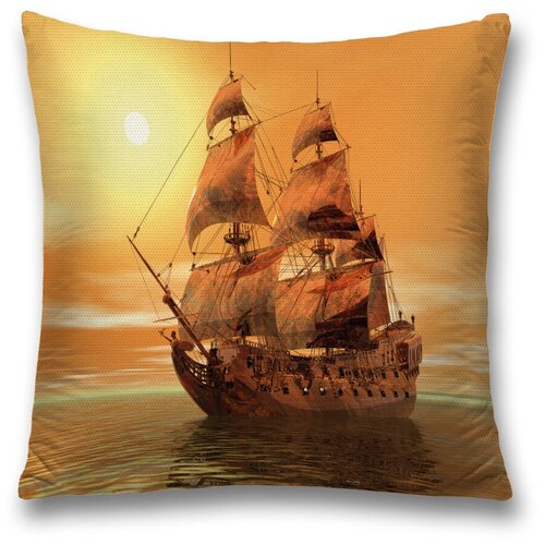 Наволочка декоративная на молнии, чехол на подушку JoyArty "Старинный корабль на воде" 45х45 см