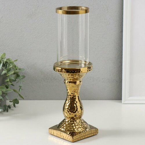 Подсвечник керамика, стекло на 1 свечу "Монти" d=7,5 см золото 9х9х31,5 см (комплект из 2 шт)