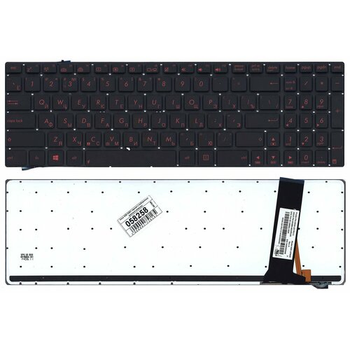 Клавиатура для ноутбука Asus N76 черная с подсветкой, красные клавиши