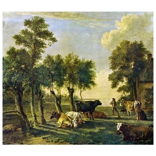 Постер на холсте Пастух с коровами (Shepherd with cows) №1 57см. x 50см.