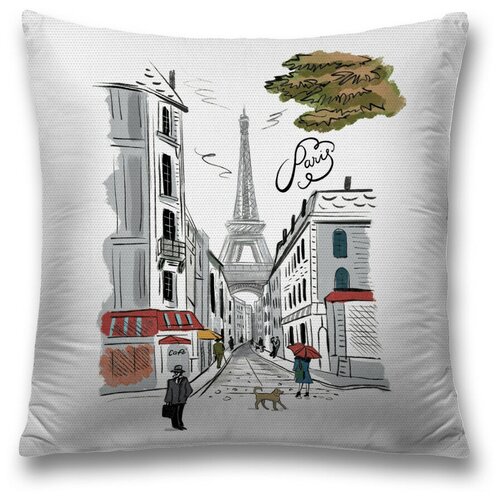 Наволочка декоративная на молнии, чехол на подушку JoyArty "Париж кафе и эйфелевая башня" 45х45 см