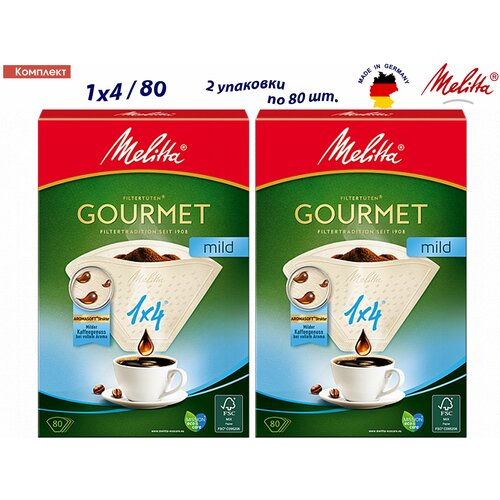 Комплект: 2 упаковки Фильтры бумажные для заваривания кофе 1х4/80 Гурмэ Милд MELITTA