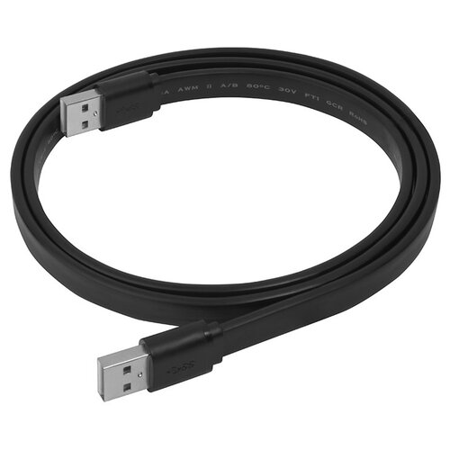 Кабель PROF 3.0m USB AM/AM плоский черный 28/24 AWG морозостойкий
