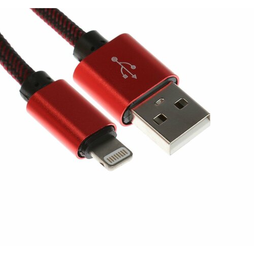Кабель Lightning - USB, 2.1 А, оплётка нейлон, 1 метр, красный