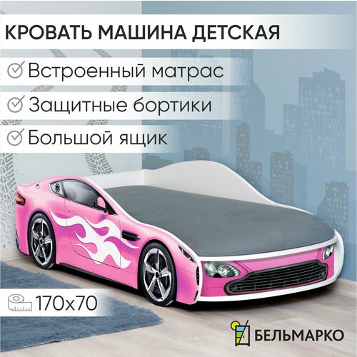 Кровать Бельмарко Бондмобиль, размер (ДхШ): 170х73 см, спальное место (ДхШ): 170х70 см, обивка: велюр, с матрасом, цвет: розовый