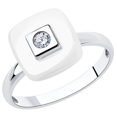 Кольцо Diamant, серебро, 925 проба, родирование, керамика, фианит, размер 17, белый