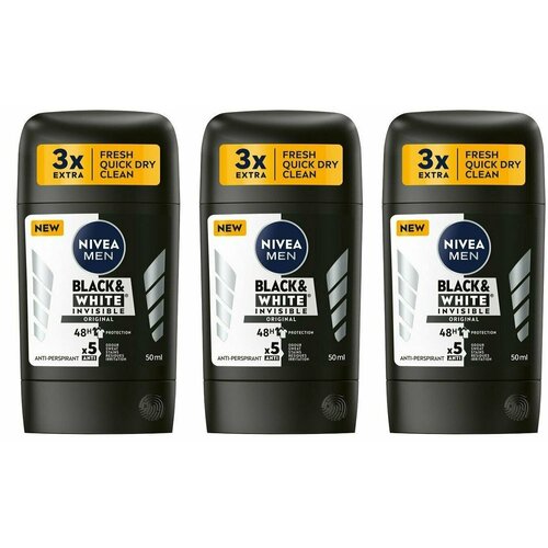 Дезодорант, Nivea Men, Original, черное и белое, стик, 50 мл, 3 шт