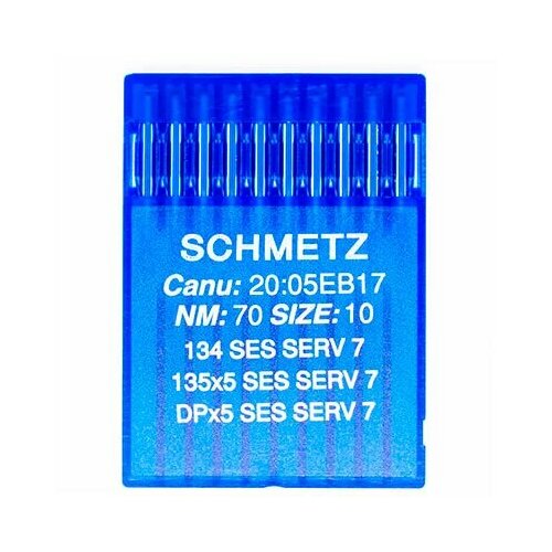 Иглы для промышленных швейных машин Schmetz, толстая колба 134/DPx5 SES SERV7 №70, 10 шт.