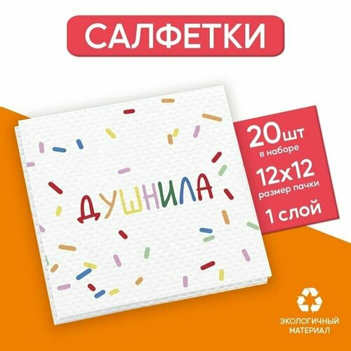 Салфетки бумажные однослойные Душнила , 24 24 см, в наборе 20 шт