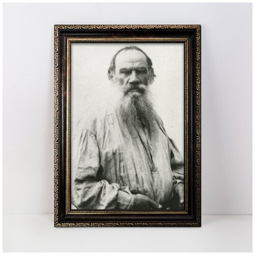 Портрет Толстого Л. Н. в багетной темно-коричневой рамке / А-4 (21x30 см.)