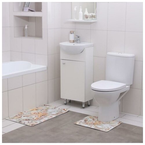 Набор ковриков для ванны и туалета Доляна "Ракушки", 2 шт: 40x45, 45x75 см./В упаковке шт: 1