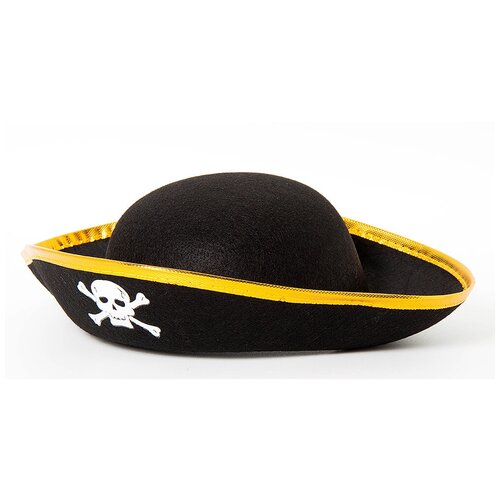 Шляпа, Веселый Пират, фетр, макси, Черный/Золото, 1 шт.