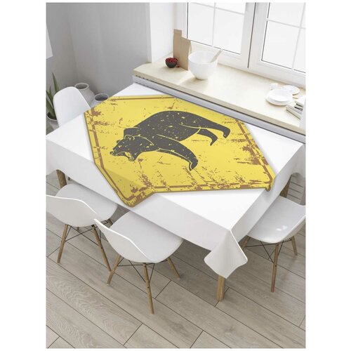 Скатерть прямоугольная JoyArty на кухонный стол "Осторожно, медведи!" из оксфорда, 180x145 см