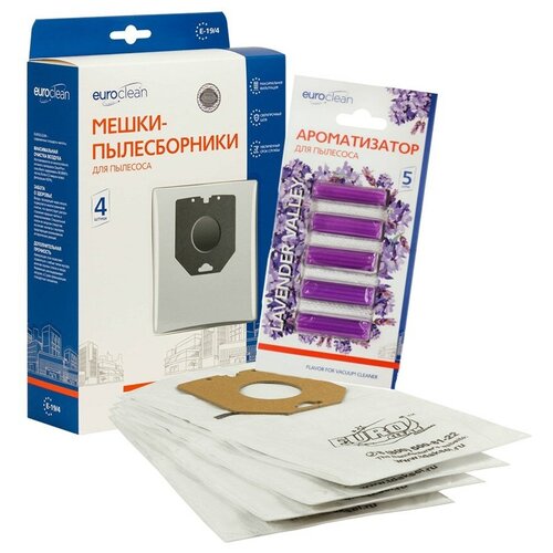 Мешки-пылесборники Euroclean синтетические 4 шт и ароматизатор "Лаванда" для пылесоса PHILIPS HR8899 VISION