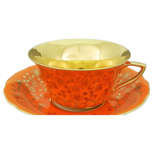 Чашка с блюдцем Виндзор Золотые цветы, оранж (150 мл), Leander
