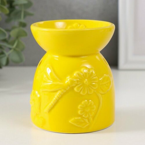 Аромалампа керамика "Стрекоза на цветке" жёлтая 7,2х7,2х8,3 см (комплект из 5 шт)