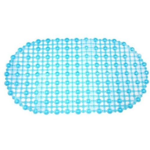 Коврик для ванной противоскользящий на присосках, 65х37 см. / Коврик овальный, цвет голубой