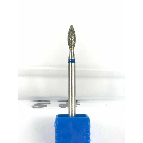 Фреза алмазная для аппаратного маникюра №05, обод синий, форма олива, 1 шт