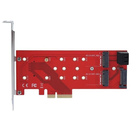 Переходник PCI-Ex4 - NGFF(M.2) SSD PCI-E->M.2 M key, SATA->2 x M.2 B key | ORIENT C298E
