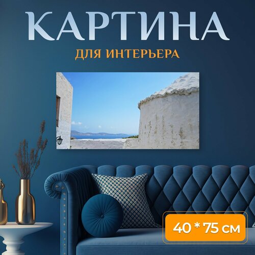 Картина на холсте "Патмос, греция, греческая православная церковь" на подрамнике 75х40 см. для интерьера