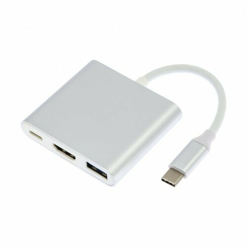 Переходник (адаптер) HDMI/USB 3.0/Type-C-Type-C 4K, 0.1 м, серебро