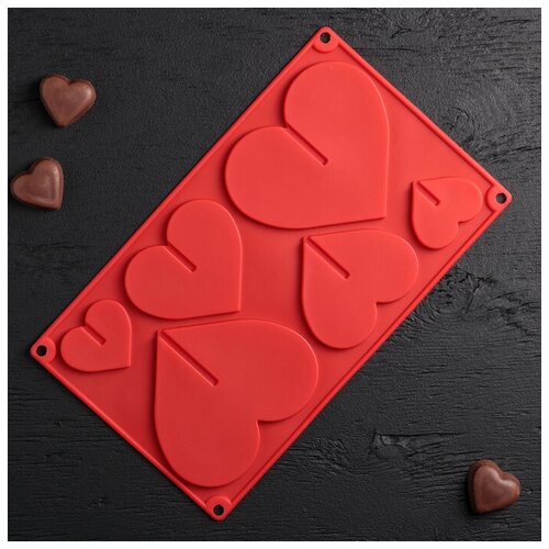 Форма силиконовая для шоколада 3D Доляна «Сердце», 17×29 см, 6 ячеек (8,5×6,2 см), цвет микс