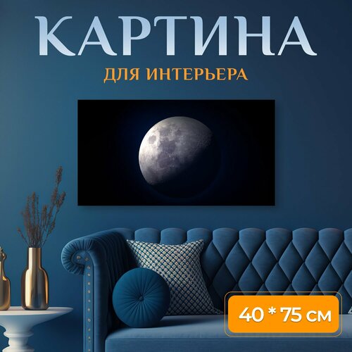 Картина на холсте "Луна, полнолуние, свет луны" на подрамнике 75х40 см. для интерьера