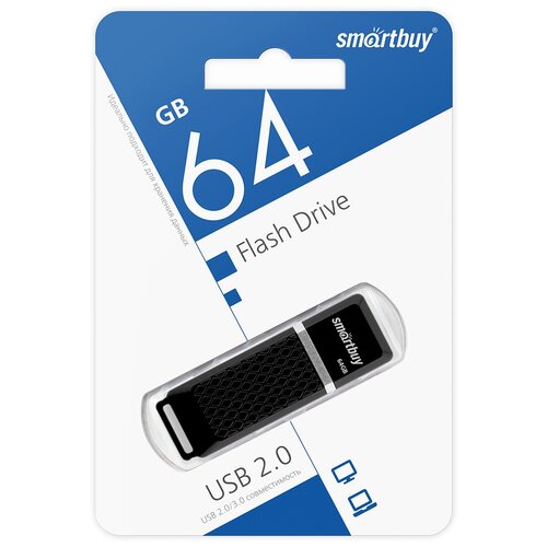 Флешка SmartBuy Quartz 64 ГБ, 1 шт., черный