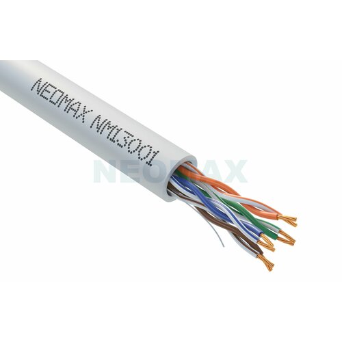 Кабель витая пара NEOMAX NM13001-100М-P U/UTP cat.5e 4 пары (100 м) 7/0.18 мм (24 AWG) гибкий многожильный, чистая медь, PVC jacket