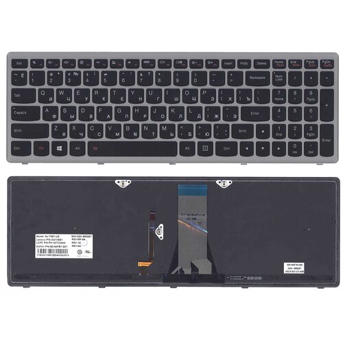Клавиатура для ноутбука Lenovo IdeaPad Flex 15 G505S черная с подсветкой c серебристой рамкой