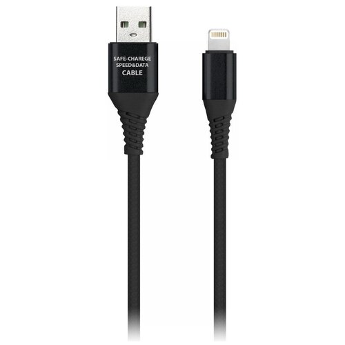 Дата-кабель Smartbuy 8pin кабель в резиновой оплетке Gear, 1м. металлический наконечник, <2А (iK-512ERG black), пакет, черный