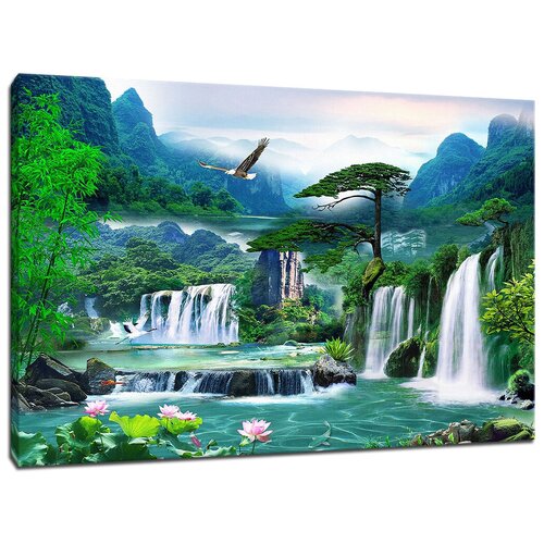 Картина Уютная стена "Прекрасный водопад в парке" 100х60 см