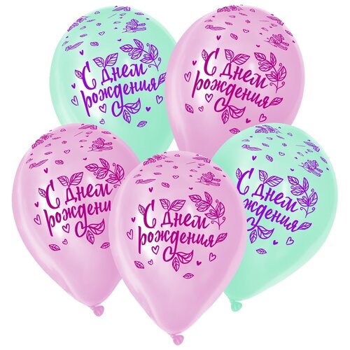 Набор воздушных шаров Sempertex С Днём рождения, нежность, мятный/розовый, 50 шт.
