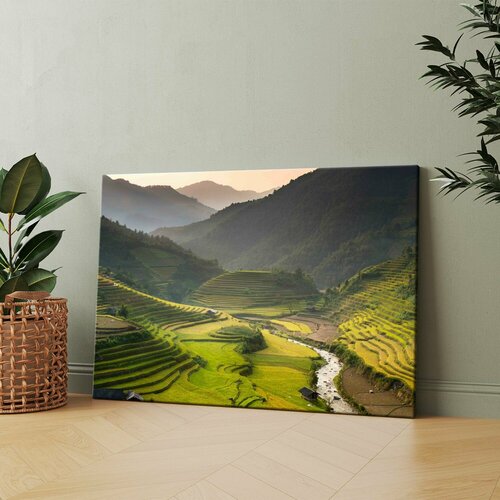 Картина на холсте (Рисовые террасы в Му Кан Чай, Вьетнам - красивый пейзаж природы гор Вьетнама.) 20x30 см. Интерьерная, на стену.