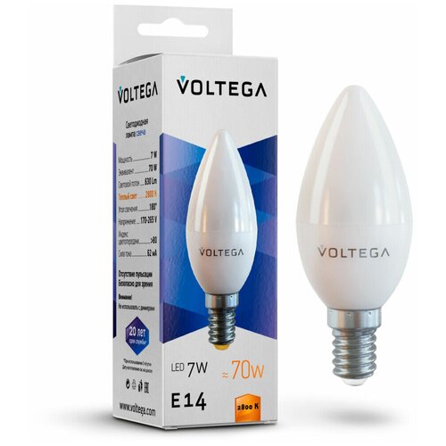Лампочка Voltega VG2-C37E14warm7W, 7 Вт, Светодиодная, 1 шт.