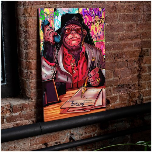 Интерьерная картина на холсте "Обезьяна : контракты" / Для дома и офиса / Постеры и мотивация / Граффити / Животные, горилла