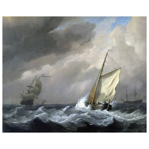 Репродукция на холсте Малые голландские суда в сильный ветер (A Small Dutch Vessel close-hauled in a Strong Breeze) Велде Уилльям ван де Старший 37см. x 30см.