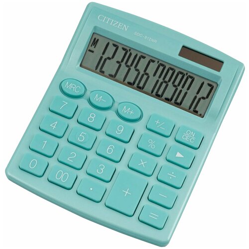 Калькулятор настольный CITIZEN SDC-812NRGNE, компактный (124×102 мм), 12 разрядов, двойное питание, бирюзовый
