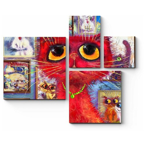 Модульная картина Красный кот гуляет по галерее 102x85
