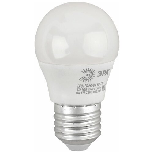 ЭРА Лампа светодиодная ЭРА E27 8W 2700K матовая ECO LED P45-8W-827-E27 Б0030024