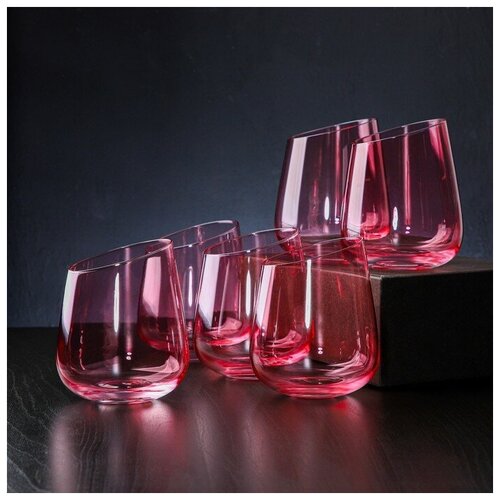 Набор стеклянных стаканов низких Magistro "Иллюзия", 450 мл, 9,5х11,5 см, 6 шт, цвет розовый