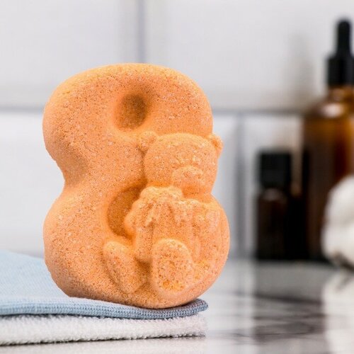 Бомбочка для ванны "С 8 марта с мишкой" с ароматом персика, 75 г, оранжевая