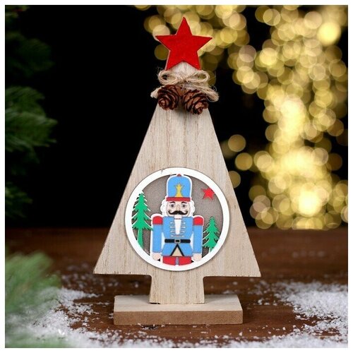 Новогодний декор с подсветкой "елка со звездой и щелкунчик" 11 х 4,5 х 20 см