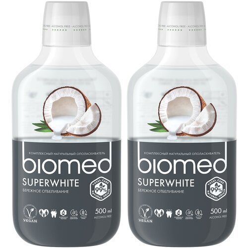 Biomed ополаскиватель для полости рта Superwhite Кокос антибактериальный бережное отбеливание, 500 мл, кокос, 2уп., мультиколор