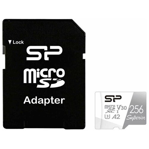 Карта памяти microSDXC UHS-I U3 Silicon Power Superior 256 ГБ, 100 МБ/с, Class 10, SP256GBSTXDA2V20SP, 1 шт, переходник SD