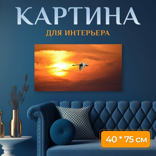 Картина на холсте "Заход солнца, небеса, канун" на подрамнике 75х40 см. для интерьера