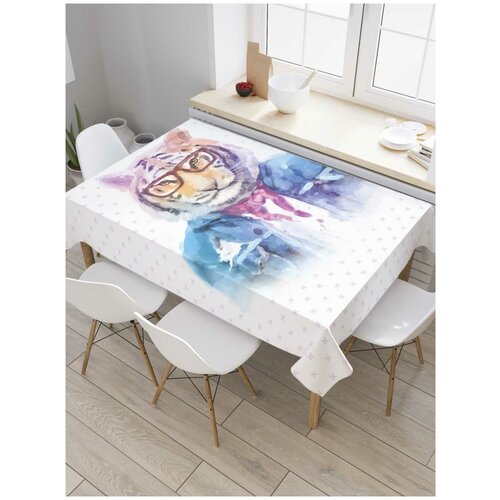 Скатерть прямоугольная JoyArty на кухонный стол "Деловой тигр" из оксфорда, 120x145 см