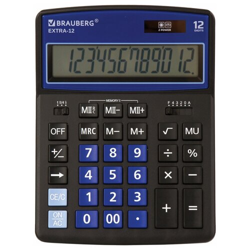 Калькулятор бухгалтерский BRAUBERG Extra-12, черно-синий, 4 шт.