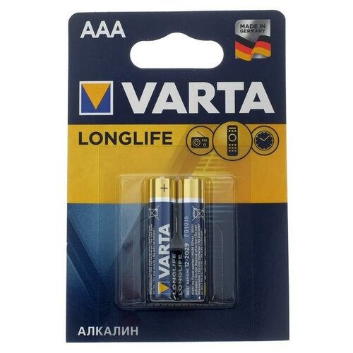 Батарейка алкалиновая Varta LongLife, AAA, LR03-2BL, 1.5В, блистер, 2 шт.